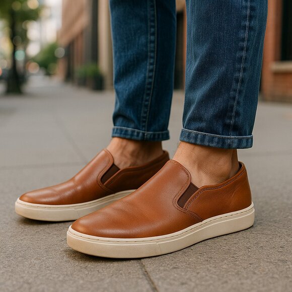 Frye | Shoes | Frey Mens Cognac Leather Loafers 75 Slip On Skater ...